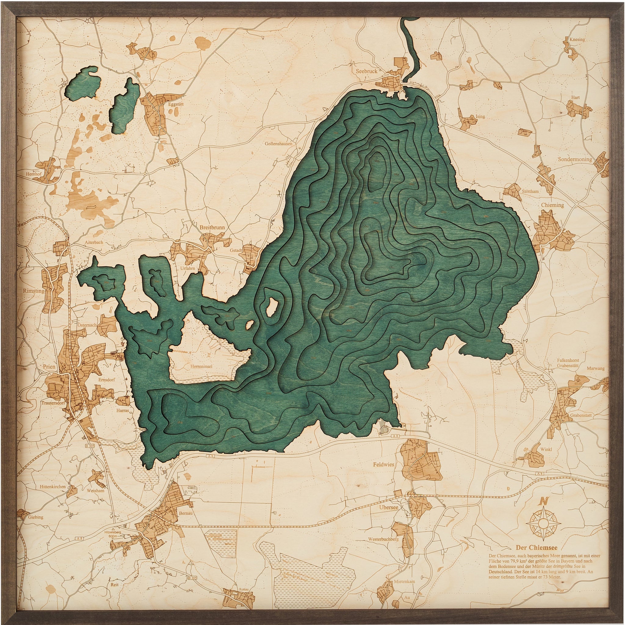CHIEMSEA 3D WOODEN WALL MAP - VERSION L