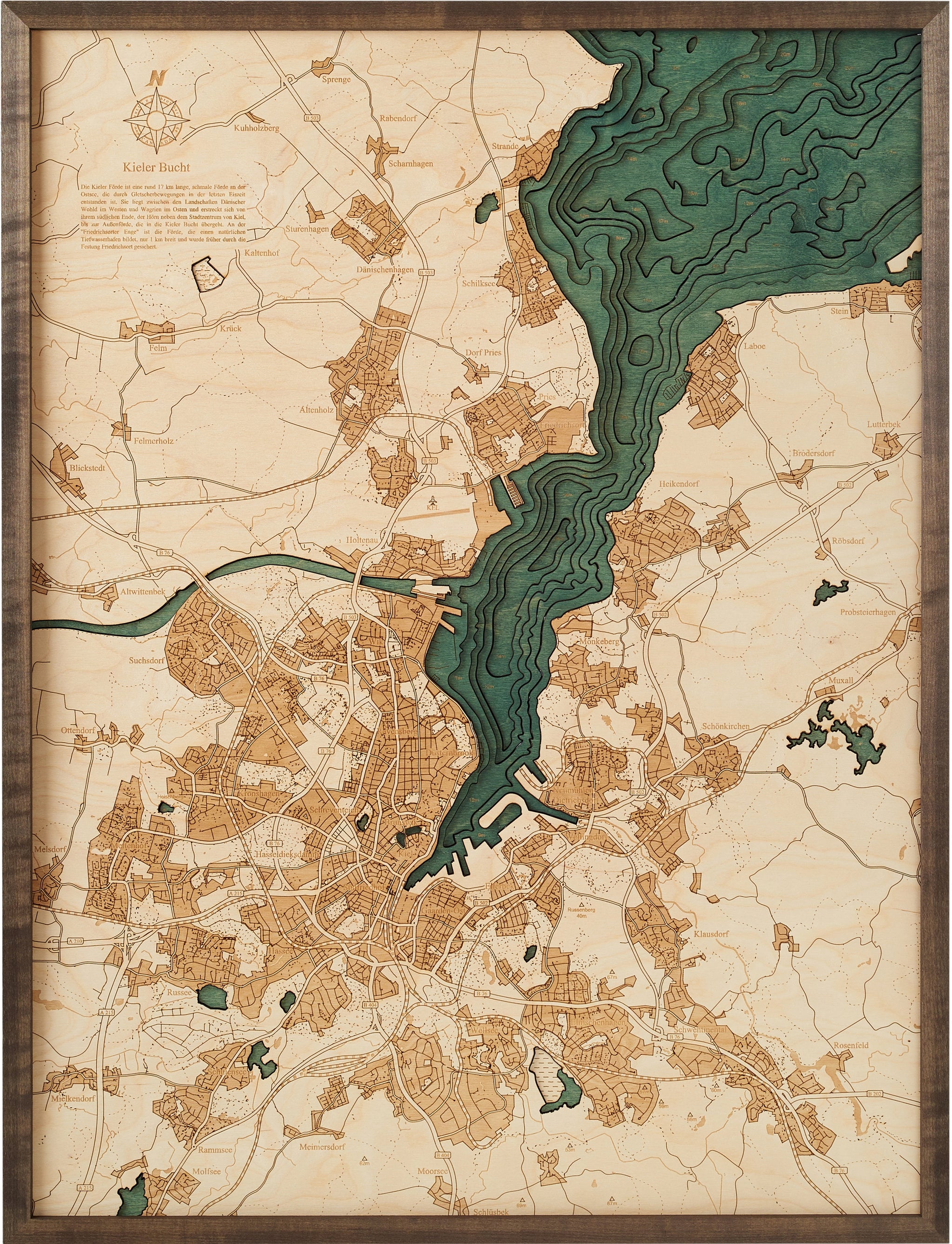 BAY OF KIEL 3D WOODEN WALL MAP - Version L