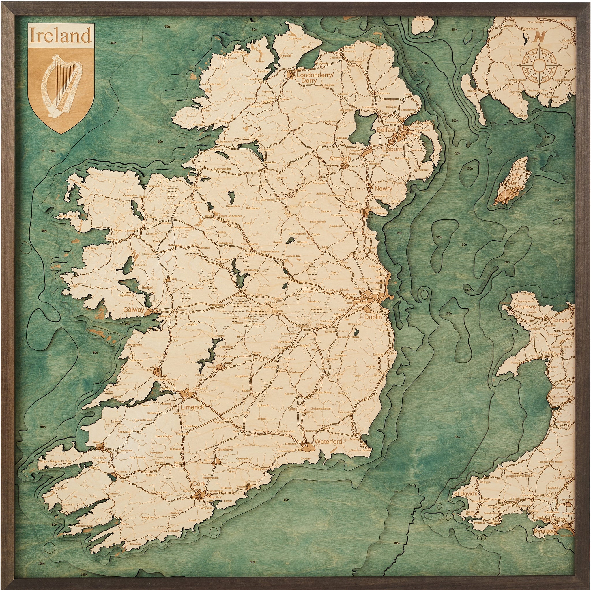 IRELAND 3D WOODEN WALL MAP - Version L