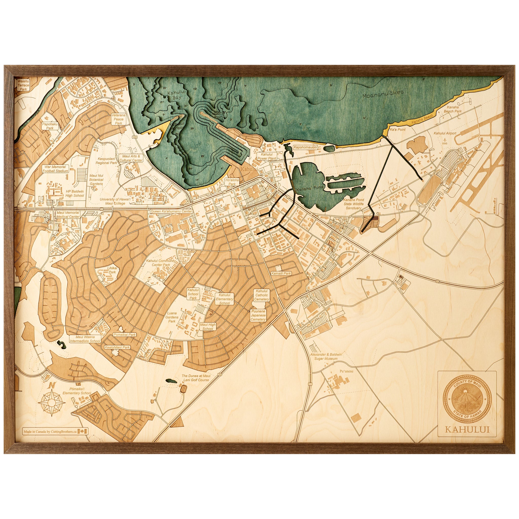 KAHULUI 3D WOODEN WALL MAP - Version L